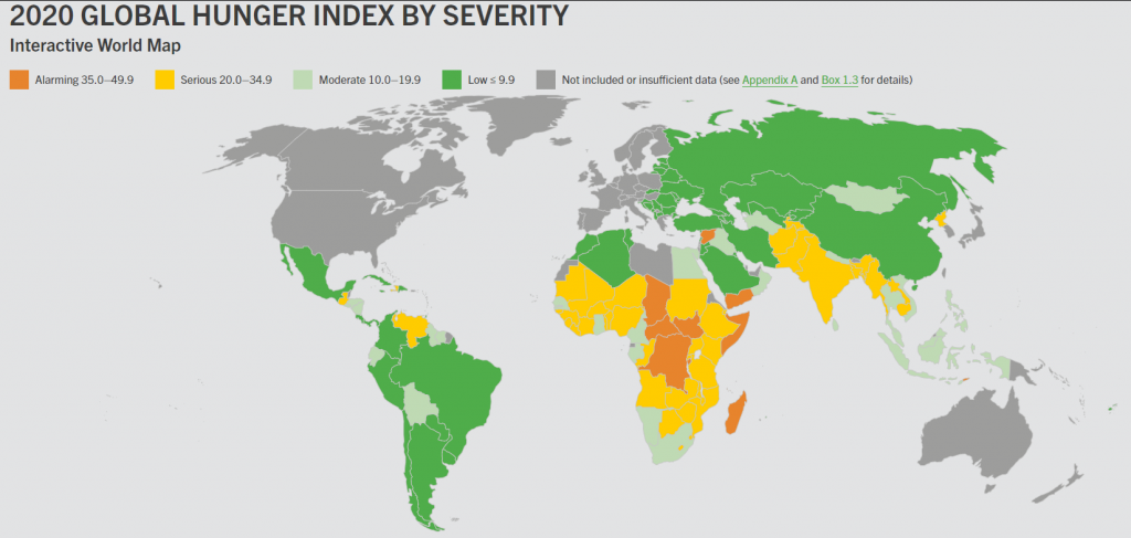 Global Hunger Index 2020 map - DevelopmentEducation.ie